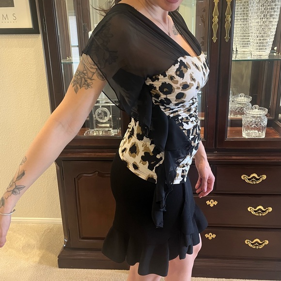 Color Swatch | Tops | Color Swatch Leopard Print Black Sheer Short ...